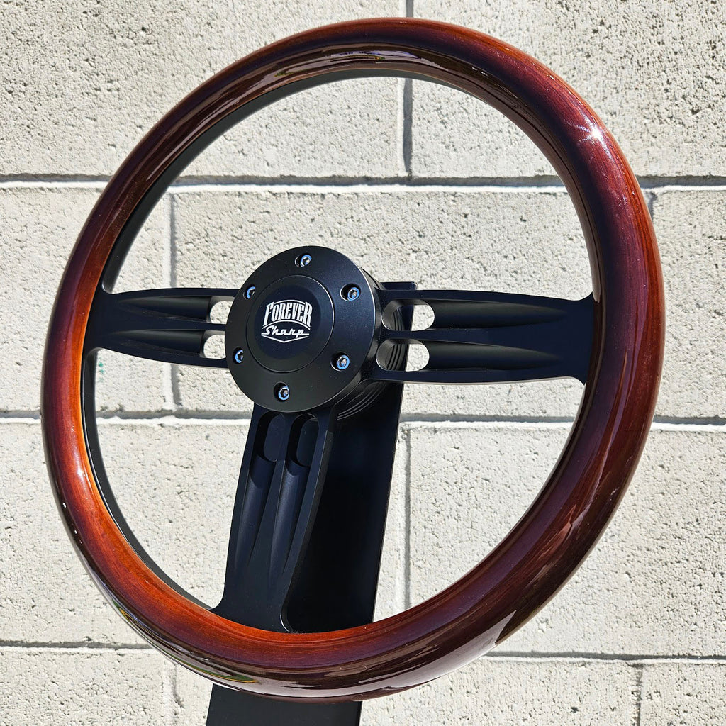 14" Black Double Barrel - Dark Wood – Forever Sharp Steering Wheels