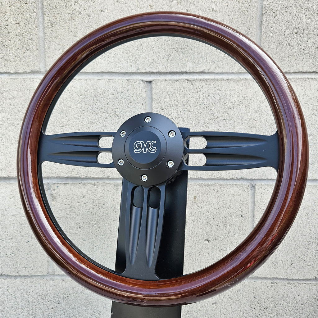 14" Black Double Barrel - Dark Wood – Forever Sharp Steering Wheels